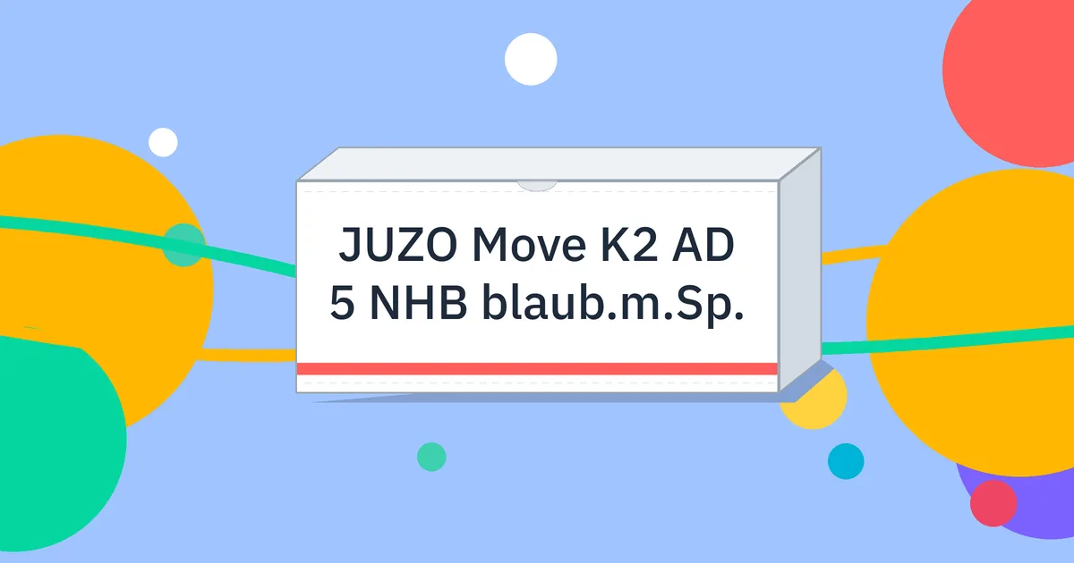 Symbolbild: Packung mit der Aufschrift JUZO Move K2 AD 5 NHB blaub.m.Sp. (PZN 18539053) – Verfügbarkeit und Bezug in Apotheken in Frankfurt am Main
