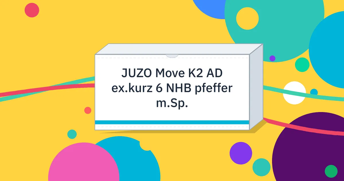 Symbolbild: Packung mit der Aufschrift JUZO Move K2 AD ex.kurz 6 NHB pfeffer m.Sp. (PZN 16340198) – Verfügbarkeit und Bezug in Apotheken in Frankfurt am Main