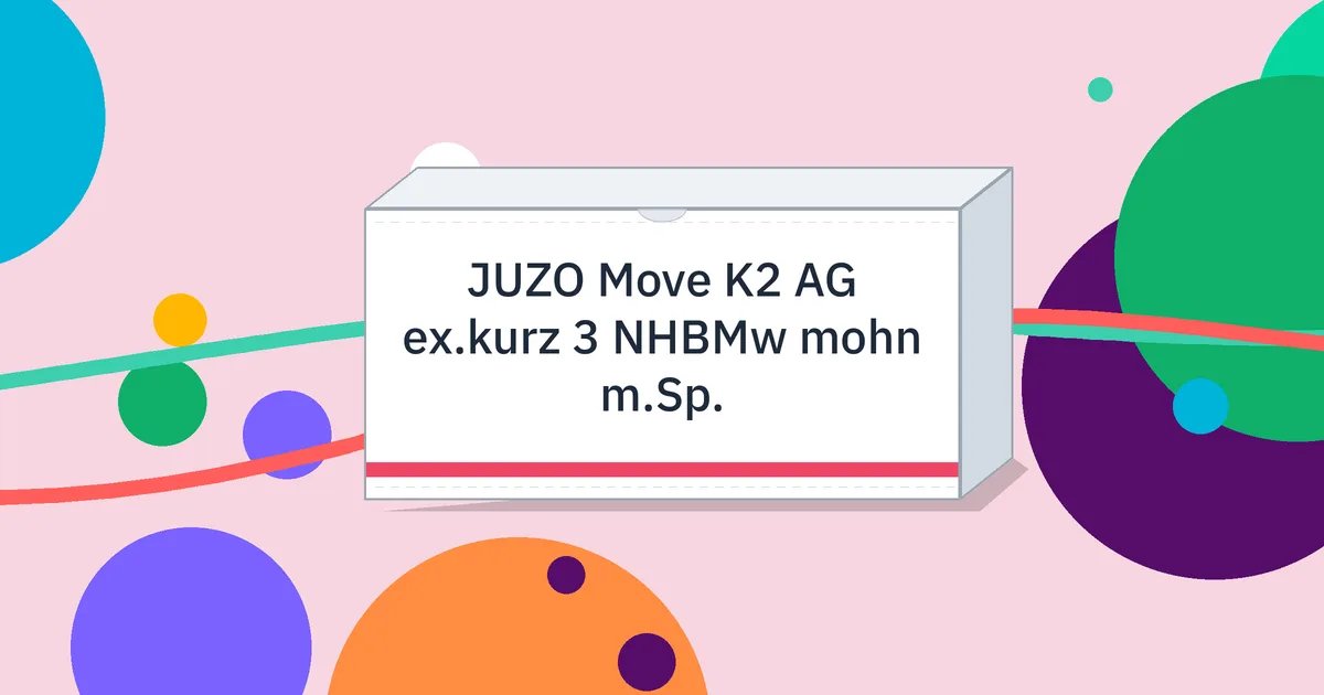 Symbolbild: Packung mit der Aufschrift JUZO Move K2 AG ex.kurz 3 NHBMw mohn m.Sp. (PZN 18563057) – Verfügbarkeit und Bezug in Apotheken in Frankfurt am Main