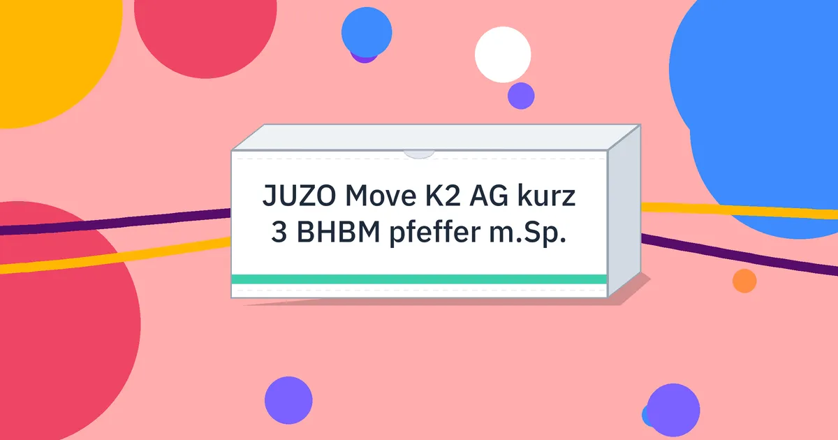 Symbolbild: Packung mit der Aufschrift JUZO Move K2 AG kurz 3 BHBM pfeffer m.Sp. (PZN 16647703) – Verfügbarkeit und Bezug in Apotheken in Frankfurt am Main