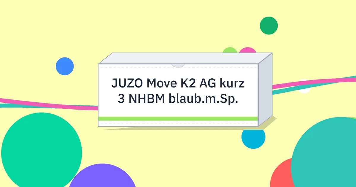 Symbolbild: Packung mit der Aufschrift JUZO Move K2 AG kurz 3 NHBM blaub.m.Sp. (PZN 18558866) – Verfügbarkeit und Bezug in Apotheken in Frankfurt am Main