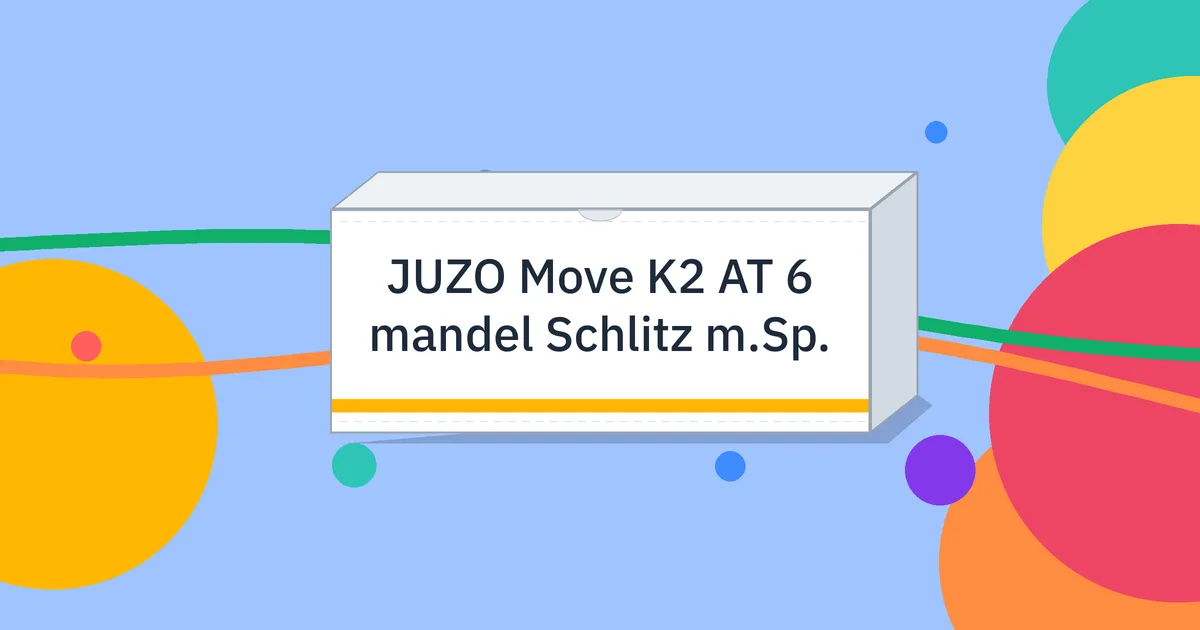 Symbolbild: Packung mit der Aufschrift JUZO Move K2 AT 6 mandel Schlitz m.Sp. (PZN 20668881) – Verfügbarkeit und Bezug in Apotheken in Frankfurt am Main