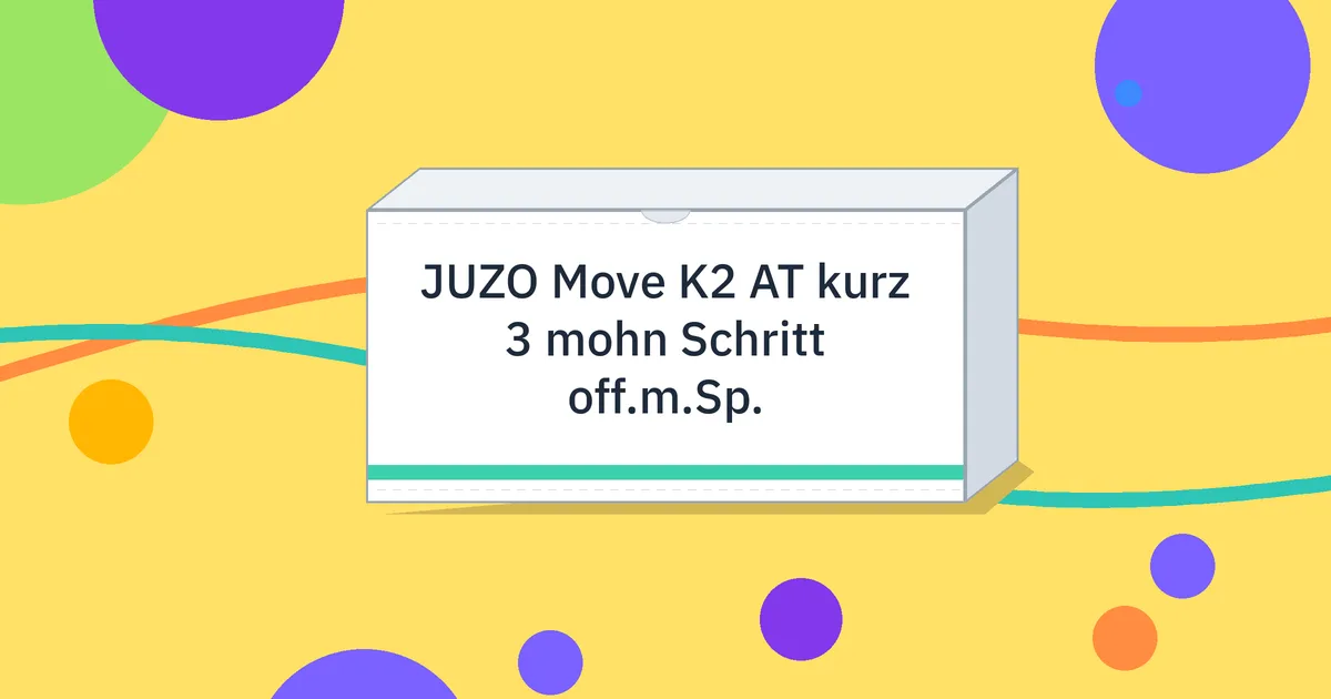 Symbolbild: Packung mit der Aufschrift JUZO Move K2 AT kurz 3 mohn Schritt off.m.Sp. (PZN 20674574) – Verfügbarkeit und Bezug in Apotheken in Frankfurt am Main