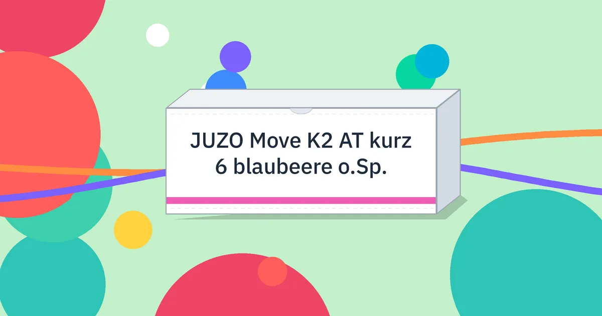 Symbolbild: Packung mit der Aufschrift JUZO Move K2 AT kurz 6 blaubeere o.Sp. (PZN 20675496) – Verfügbarkeit und Bezug in Apotheken in Frankfurt am Main