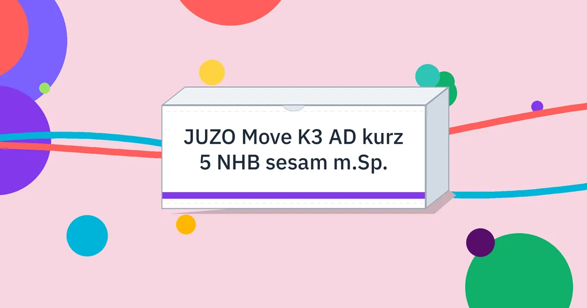 Symbolbild: Packung mit der Aufschrift JUZO Move K3 AD kurz 5 NHB sesam m.Sp. (PZN 18568244) – Verfügbarkeit und Bezug in Apotheken in Frankfurt am Main
