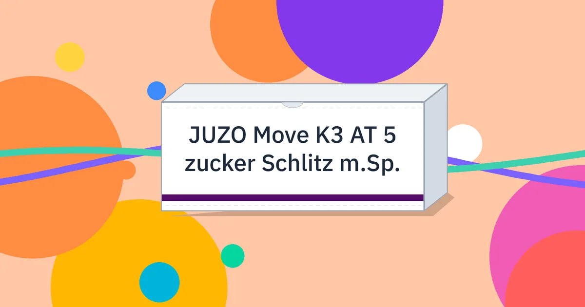 Symbolbild: Packung mit der Aufschrift JUZO Move K3 AT 5 zucker Schlitz m.Sp. (PZN 20677733) – Verfügbarkeit und Bezug in Apotheken in Frankfurt am Main