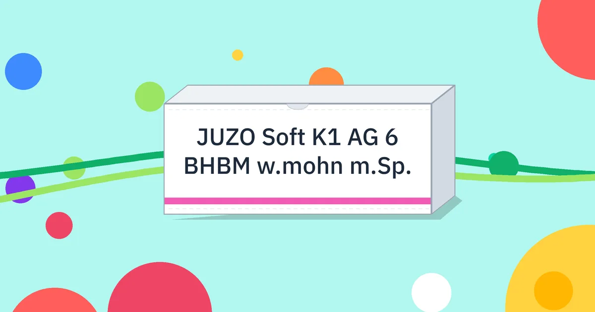 Symbolbild: Packung mit der Aufschrift JUZO Soft K1 AG 6 BHBM w.mohn m.Sp. (PZN 14863153) – Verfügbarkeit und Bezug in Apotheken in Frankfurt am Main