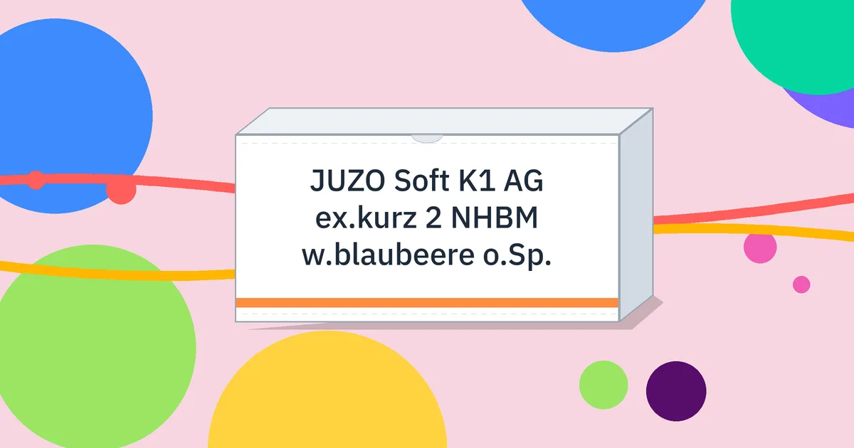 Symbolbild: Packung mit der Aufschrift JUZO Soft K1 AG ex.kurz 2 NHBM w.blaubeere o.Sp. (PZN 15017006) – Verfügbarkeit und Bezug in Apotheken in Frankfurt am Main