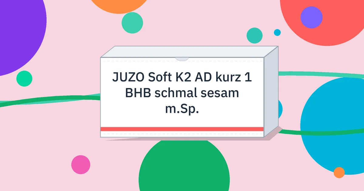 Symbolbild: Packung mit der Aufschrift JUZO Soft K2 AD kurz 1 BHB schmal sesam m.Sp. (PZN 15467666) – Verfügbarkeit und Bezug in Apotheken in Frankfurt am Main