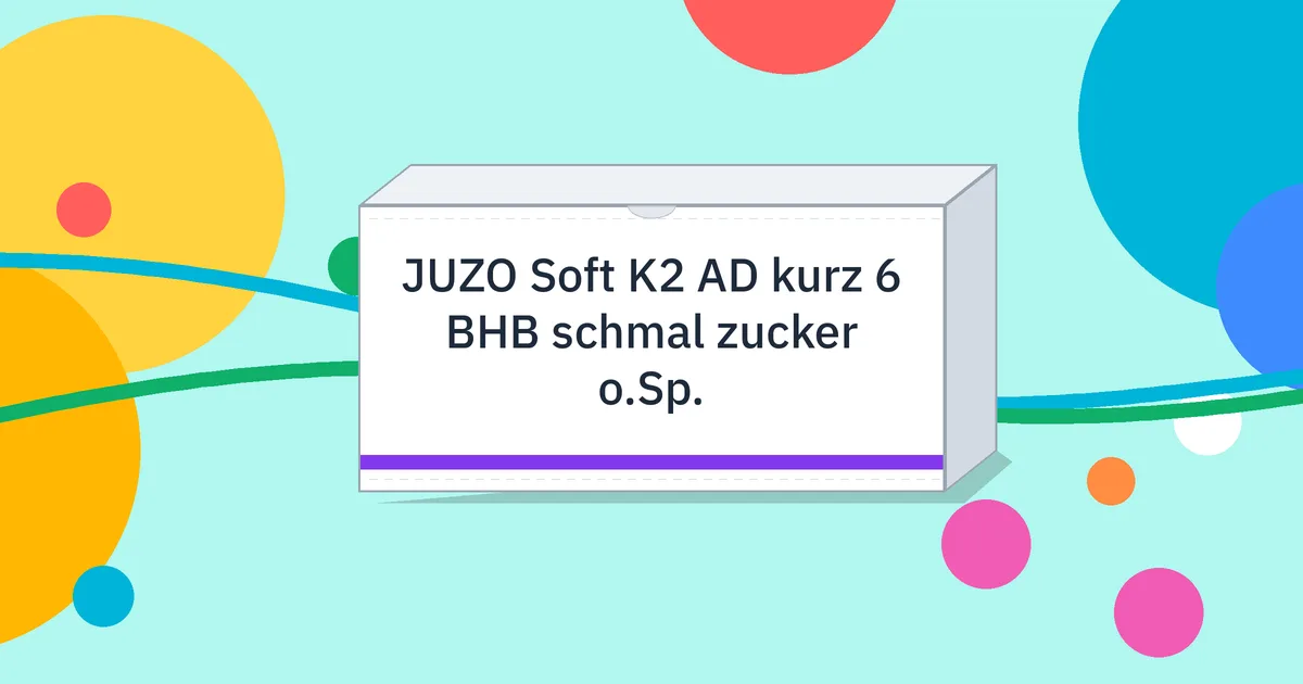 Symbolbild: Packung mit der Aufschrift JUZO Soft K2 AD kurz 6 BHB schmal zucker o.Sp. (PZN 15467488) – Verfügbarkeit und Bezug in Apotheken in Frankfurt am Main