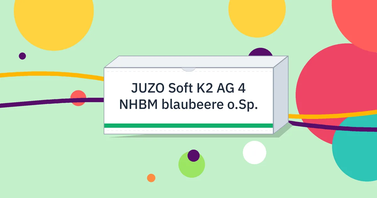 Symbolbild: Packung mit der Aufschrift JUZO Soft K2 AG 4 NHBM blaubeere o.Sp. (PZN 15018974) – Verfügbarkeit und Bezug in Apotheken in Frankfurt am Main