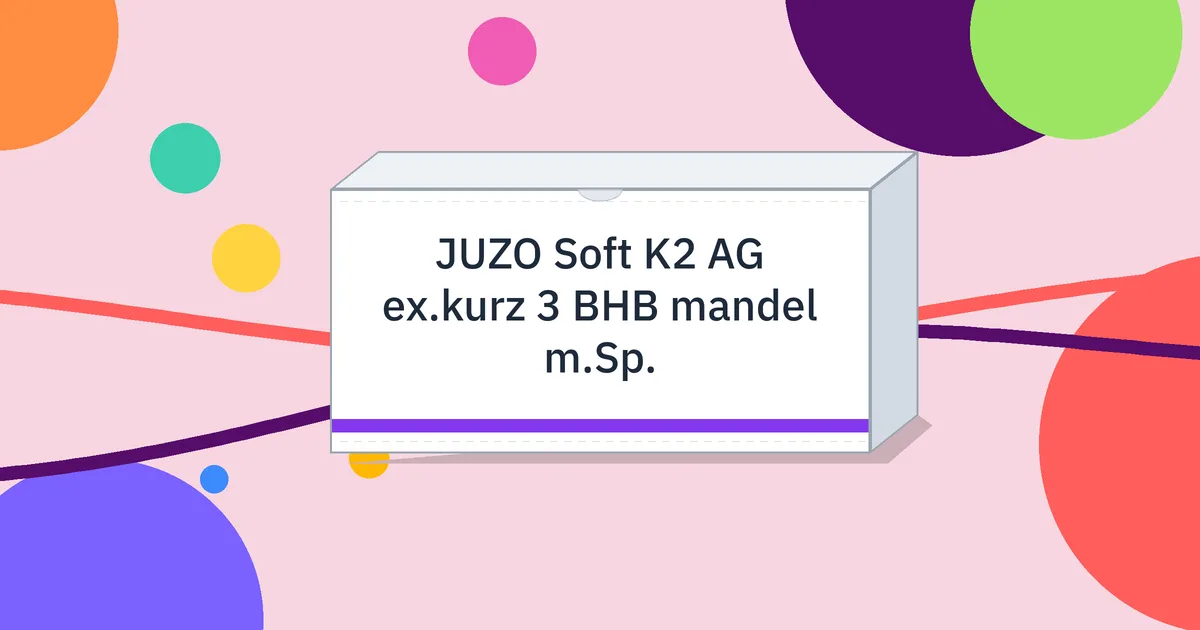 Symbolbild: Packung mit der Aufschrift JUZO Soft K2 AG ex.kurz 3 BHB mandel m.Sp. (PZN 14827677) – Verfügbarkeit und Bezug in Apotheken in Frankfurt am Main