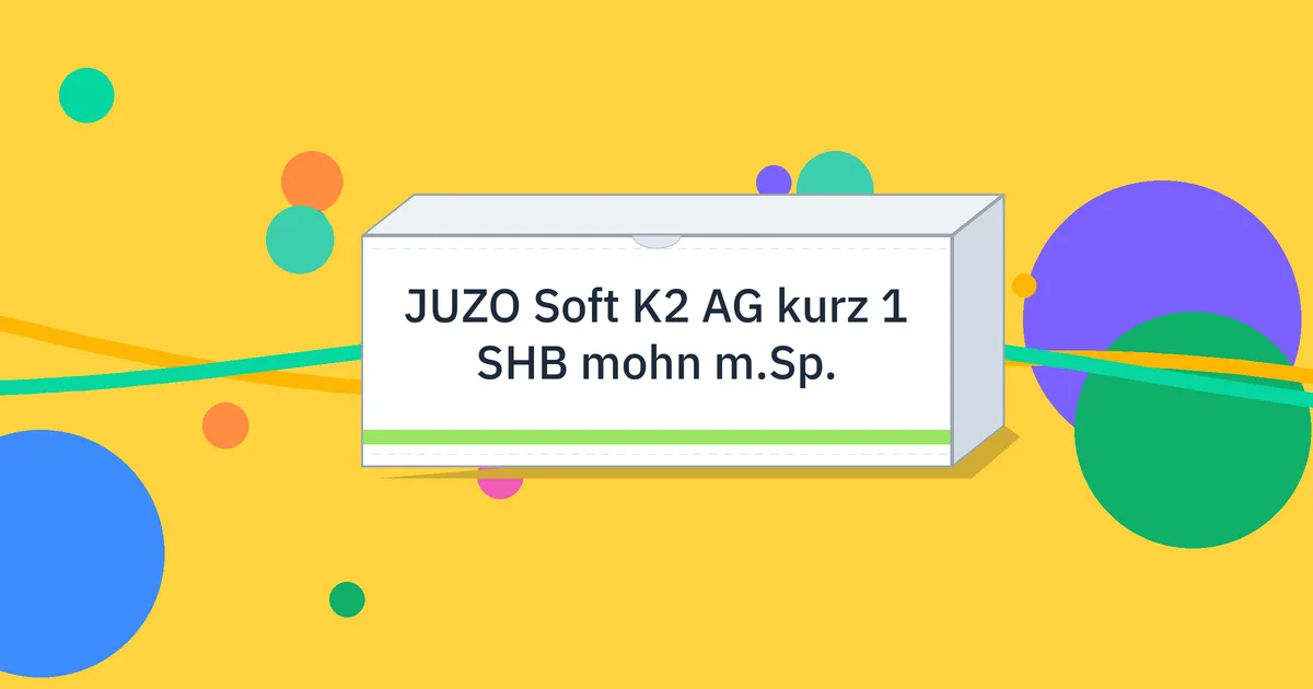 Symbolbild: Packung mit der Aufschrift JUZO Soft K2 AG kurz 1 SHB mohn m.Sp. (PZN 11307977) – Verfügbarkeit und Bezug in Apotheken in Frankfurt am Main