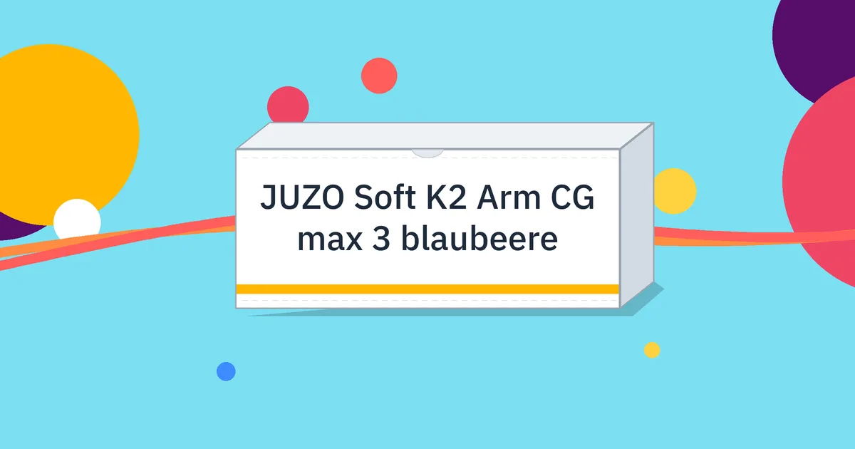 Symbolbild: Packung mit der Aufschrift JUZO Soft K2 Arm CG max 3 blaubeere (PZN 15514029) – Verfügbarkeit und Bezug in Apotheken in Frankfurt am Main