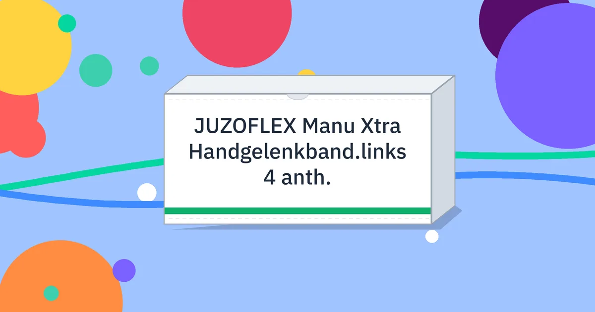Symbolbild: Packung mit der Aufschrift JUZOFLEX Manu Xtra Handgelenkband.links 4 anth. (PZN 16635338) – Verfügbarkeit und Bezug in Apotheken in Frankfurt am Main