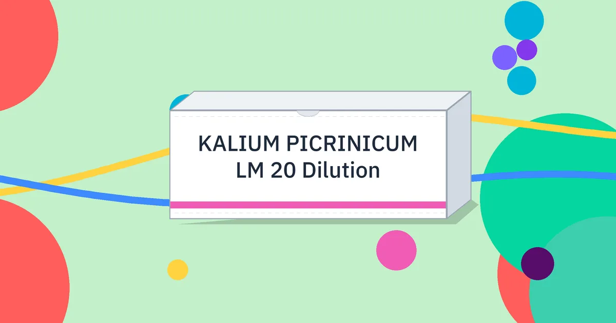 Symbolbild: Packung mit der Aufschrift KALIUM PICRINICUM LM 20 Dilution (PZN 12925080) – Verfügbarkeit und Bezug in Apotheken in Frankfurt am Main