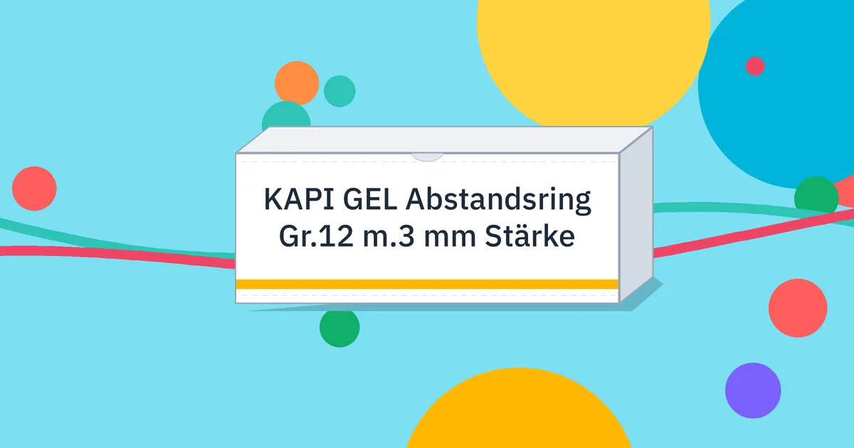 Symbolbild: Packung mit der Aufschrift KAPI GEL Abstandsring Gr.12 m.3 mm Stärke (PZN 04311493) – Verfügbarkeit und Bezug in Apotheken in Frankfurt am Main