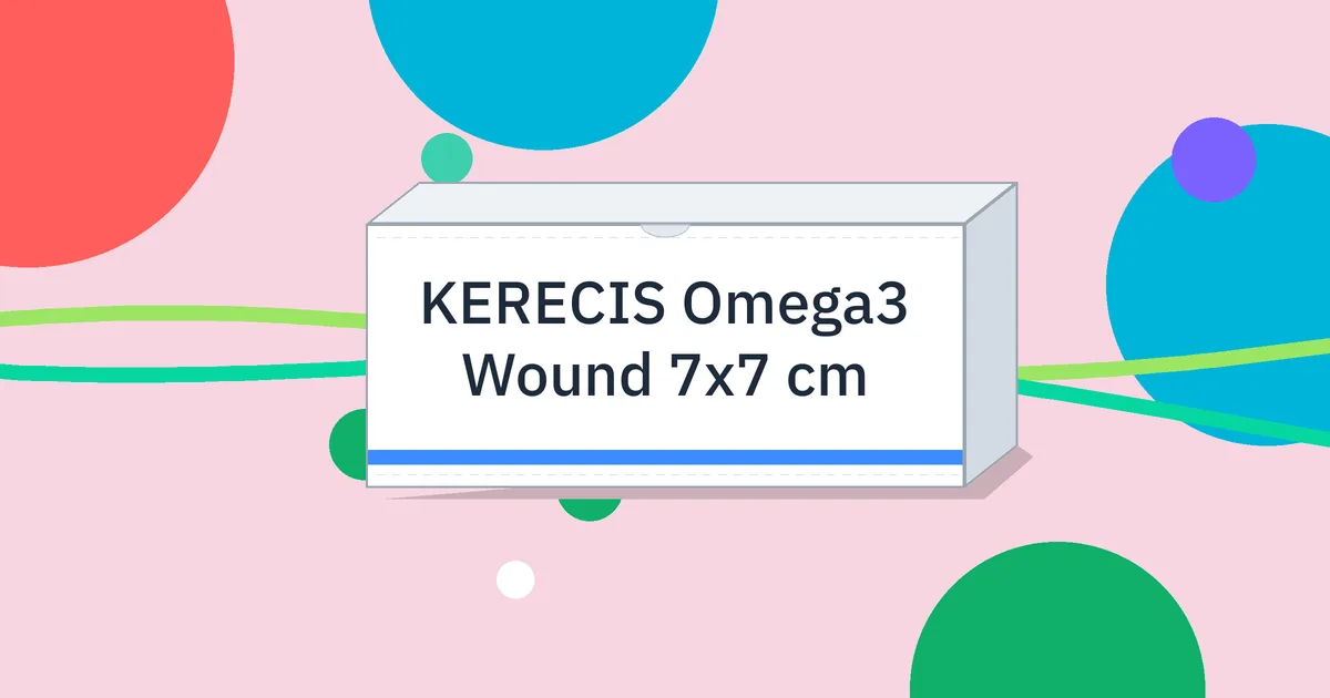 Symbolbild: Packung mit der Aufschrift KERECIS Omega3 Wound 7x7 cm (PZN 18811348) – Verfügbarkeit und Bezug in Apotheken in Frankfurt am Main