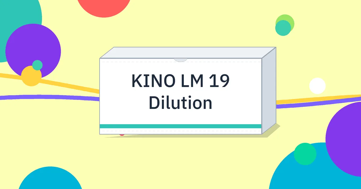 Symbolbild: Packung mit der Aufschrift KINO LM 19 Dilution (PZN 13518589) – Verfügbarkeit und Bezug in Apotheken in Frankfurt am Main