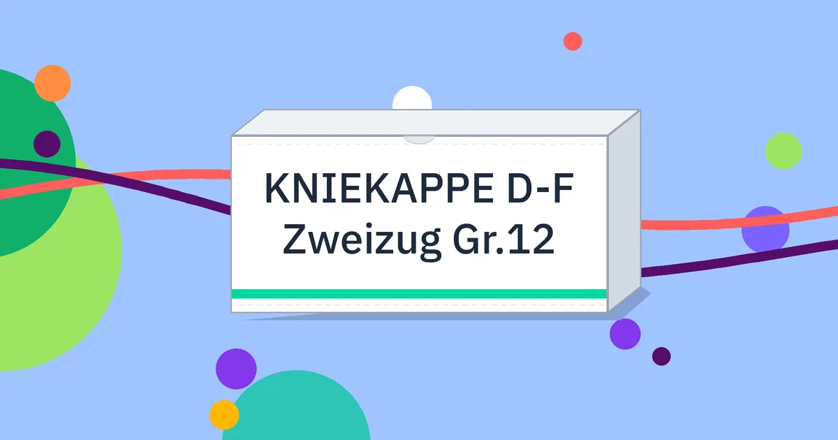 Symbolbild: Packung mit der Aufschrift KNIEKAPPE D-F Zweizug Gr.12 (PZN 01969677) – Verfügbarkeit und Bezug in Apotheken in Frankfurt am Main