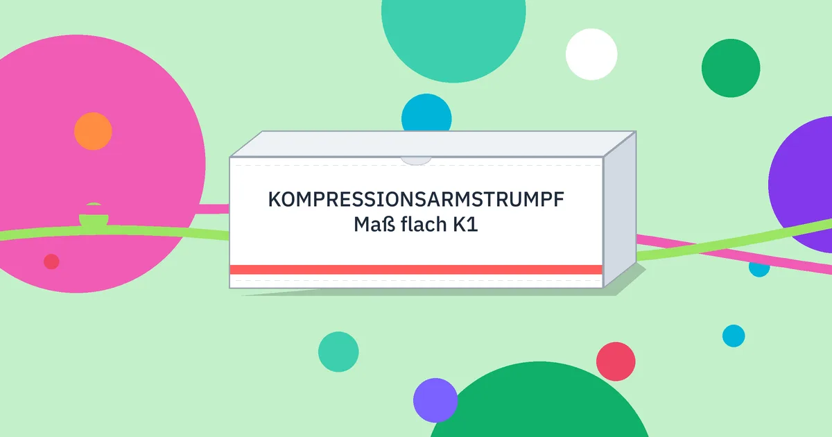 Symbolbild: Packung mit der Aufschrift KOMPRESSIONSARMSTRUMPF Maß flach K1 (PZN 16746345) – Verfügbarkeit und Bezug in Apotheken in Frankfurt am Main