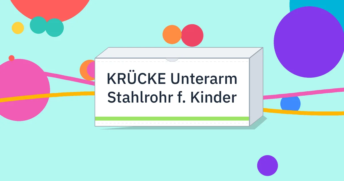 Symbolbild: Packung mit der Aufschrift KRÜCKE Unterarm Stahlrohr f. Kinder (PZN 01966348) – Verfügbarkeit und Bezug in Apotheken in Frankfurt am Main