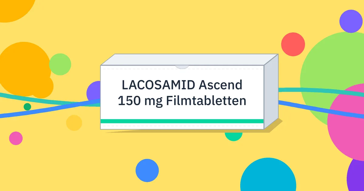 Symbolbild: Packung mit der Aufschrift LACOSAMID Ascend 150 mg Filmtabletten (PZN 18218610) – Verfügbarkeit und Bezug in Apotheken in Frankfurt am Main