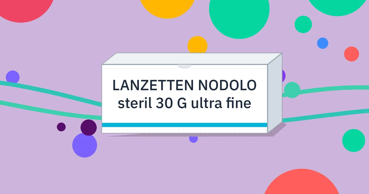 Symbolbild: Packung mit der Aufschrift LANZETTEN NODOLO steril 30 G ultra fine (PZN 11339894) – Verfügbarkeit und Bezug in Apotheken in Frankfurt am Main