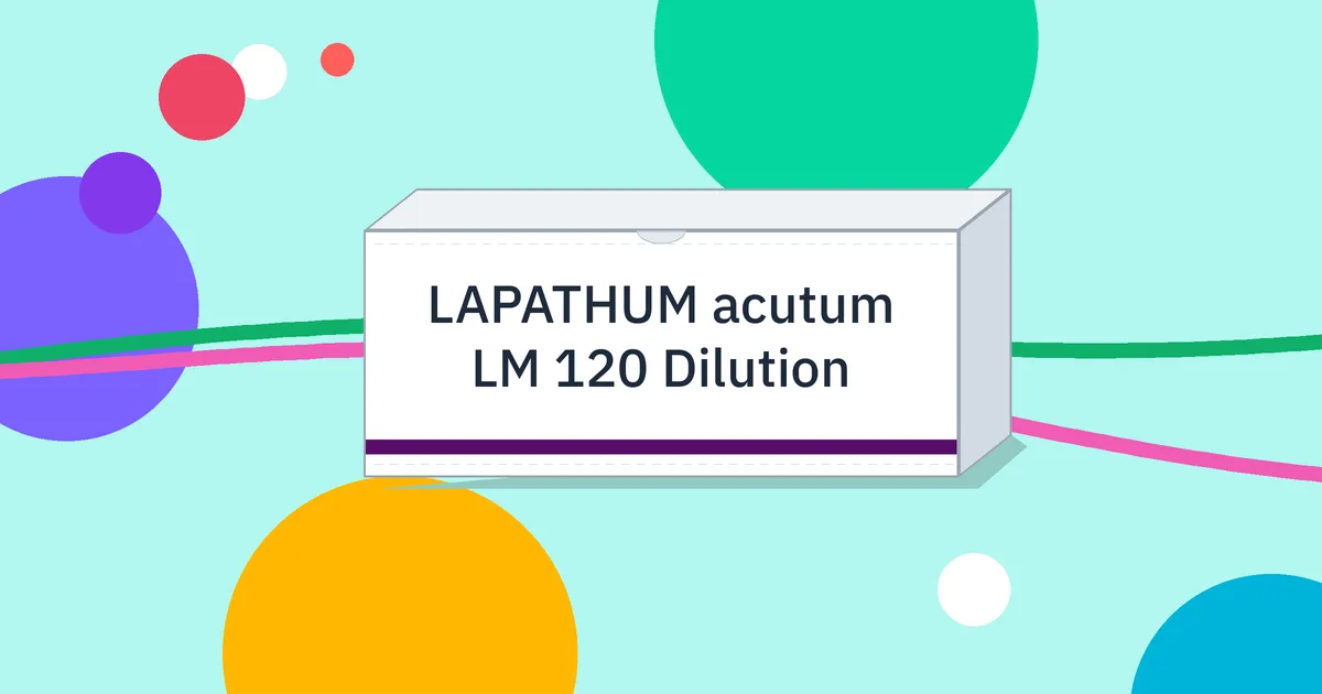 Symbolbild: Packung mit der Aufschrift LAPATHUM acutum LM 120 Dilution (PZN 13522993) – Verfügbarkeit und Bezug in Apotheken in Frankfurt am Main