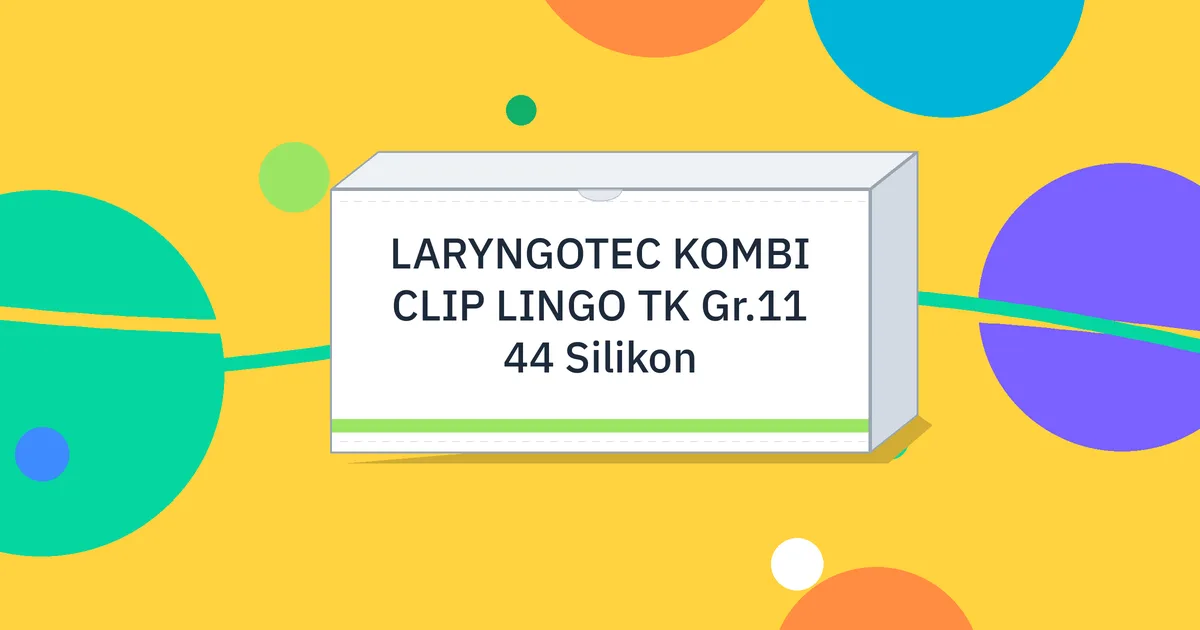 Symbolbild: Packung mit der Aufschrift LARYNGOTEC KOMBI CLIP LINGO TK Gr.11 44 Silikon (PZN 19186409) – Verfügbarkeit und Bezug in Apotheken in Frankfurt am Main