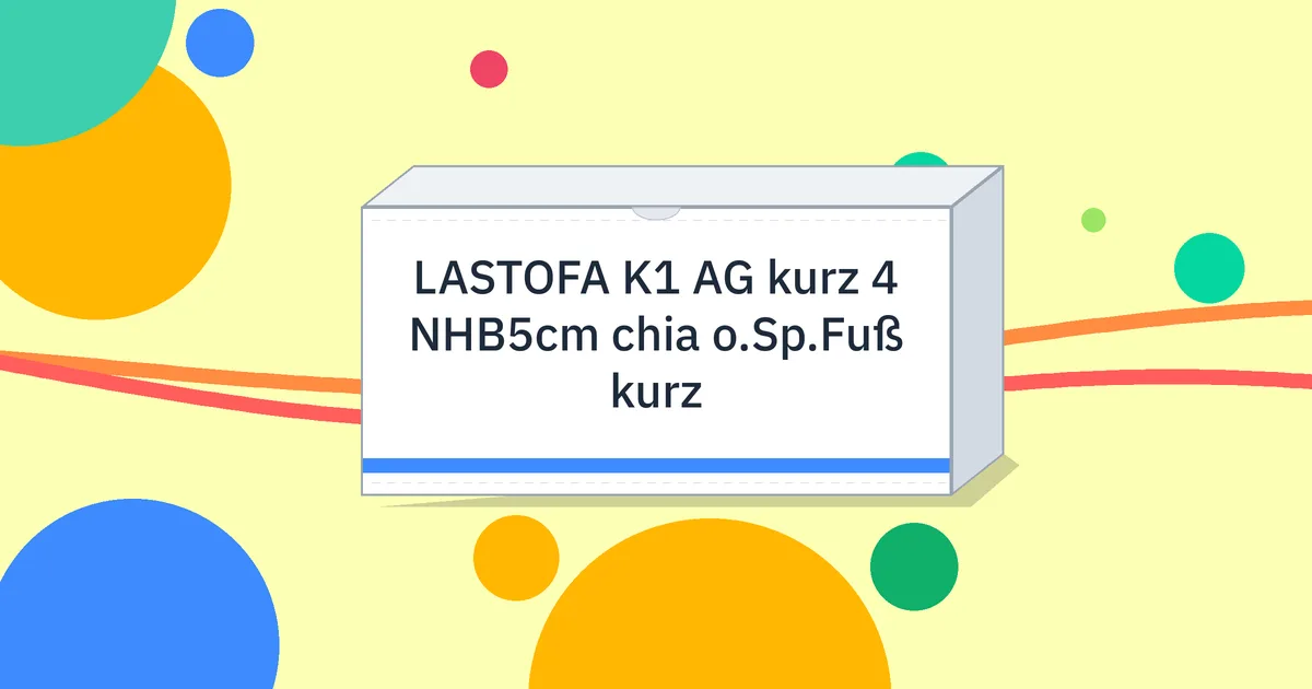 Symbolbild: Packung mit der Aufschrift LASTOFA K1 AG kurz 4 NHB5cm chia o.Sp.Fuß kurz (PZN 13791842) – Verfügbarkeit und Bezug in Apotheken in Frankfurt am Main