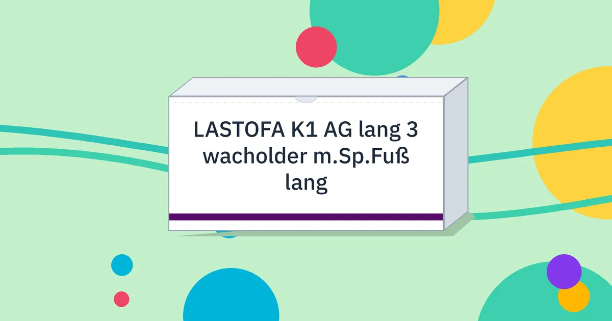 Symbolbild: Packung mit der Aufschrift LASTOFA K1 AG lang 3 wacholder m.Sp.Fuß lang (PZN 13791026) – Verfügbarkeit und Bezug in Apotheken in Frankfurt am Main