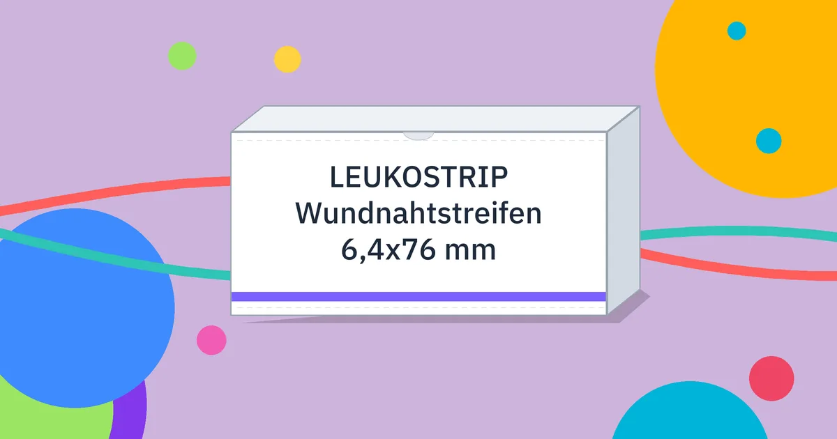 Symbolbild: Packung mit der Aufschrift LEUKOSTRIP Wundnahtstreifen 6,4x76 mm (PZN 20051212) – Verfügbarkeit und Bezug in Apotheken in Frankfurt am Main