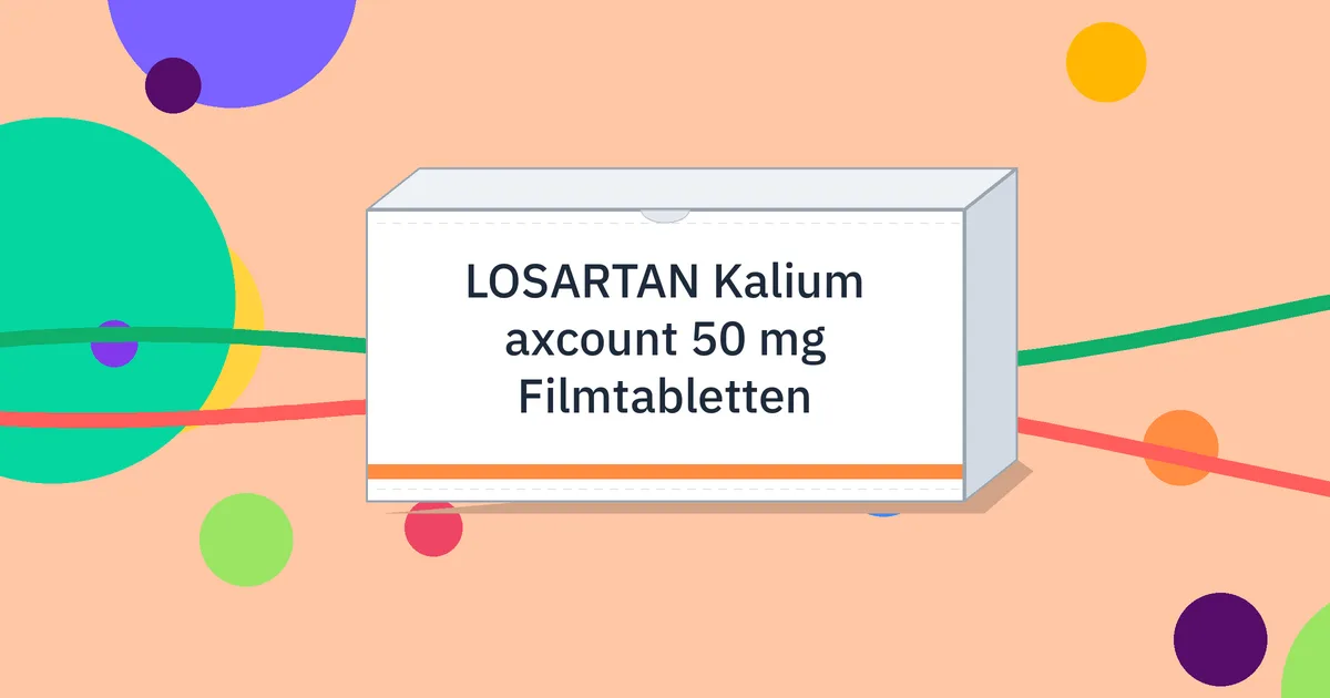 Symbolbild: Packung mit der Aufschrift LOSARTAN Kalium axcount 50 mg Filmtabletten (PZN 05458407) – Verfügbarkeit und Bezug in Apotheken in Frankfurt am Main