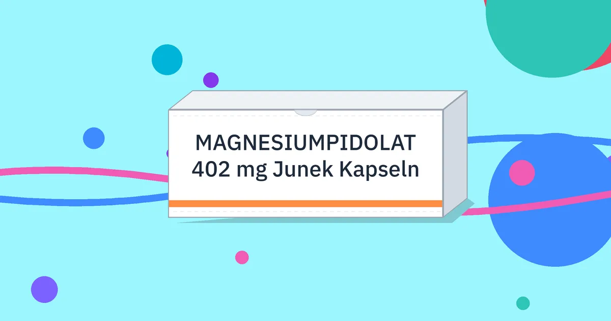 Symbolbild: Packung mit der Aufschrift MAGNESIUMPIDOLAT 402 mg Junek Kapseln (PZN 17633442) – Verfügbarkeit und Bezug in Apotheken in Frankfurt am Main