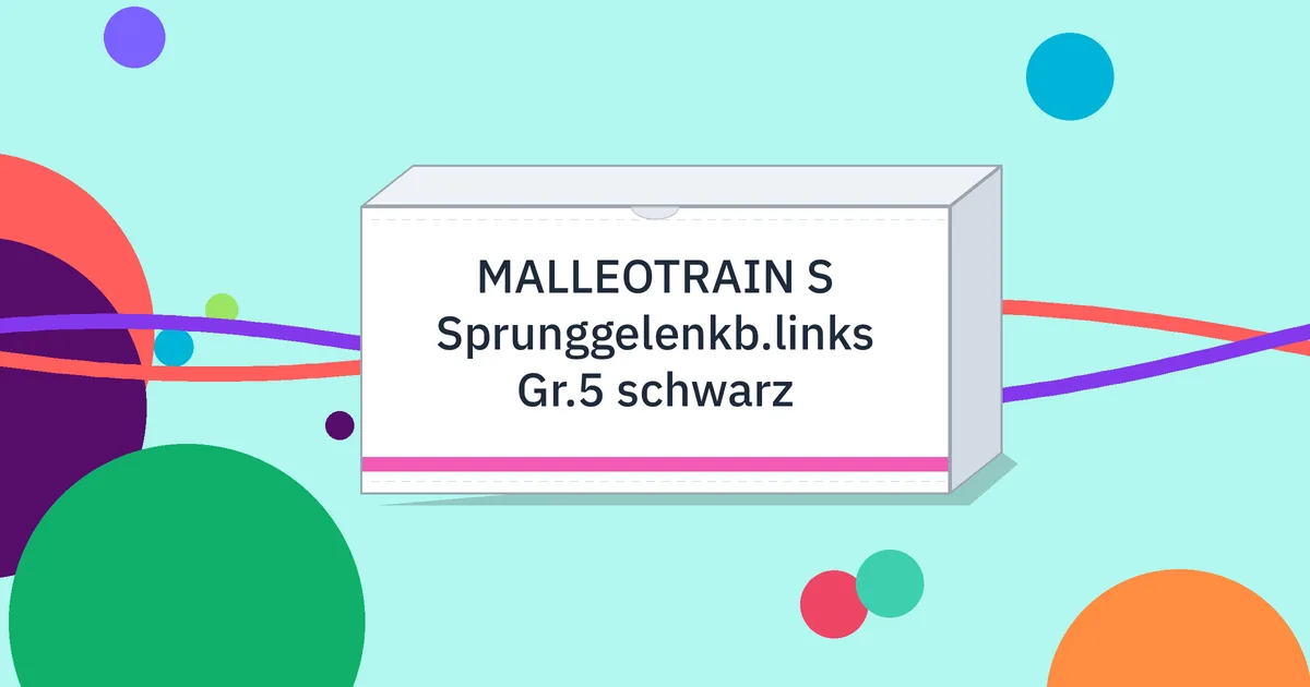 Symbolbild: Packung mit der Aufschrift MALLEOTRAIN S Sprunggelenkb.links Gr.5 schwarz (PZN 10220636) – Verfügbarkeit und Bezug in Apotheken in Frankfurt am Main