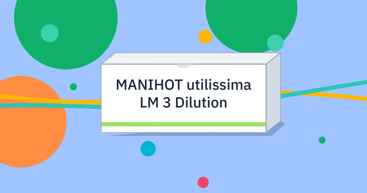 Symbolbild: Packung mit der Aufschrift MANIHOT utilissima LM 3 Dilution (PZN 13600842) – Verfügbarkeit und Bezug in Apotheken in Frankfurt am Main