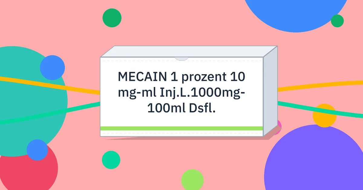 Symbolbild: Packung mit der Aufschrift MECAIN 1 prozent 10 mg-ml Inj.L.1000mg-100ml Dsfl. (PZN 11356361) – Verfügbarkeit und Bezug in Apotheken in Frankfurt am Main