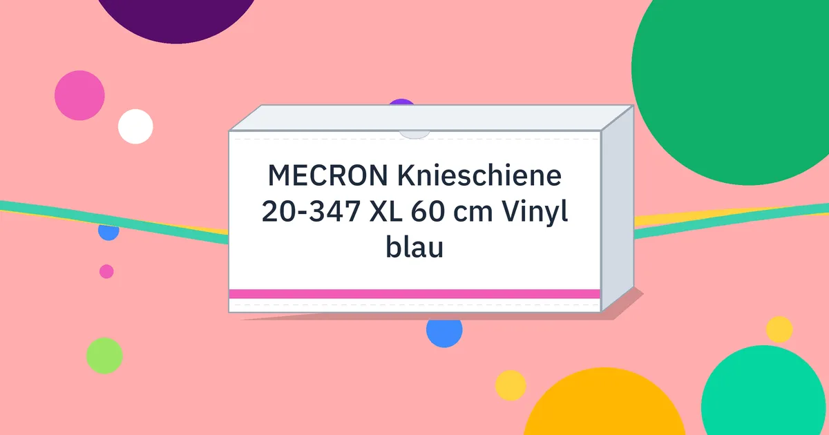 Symbolbild: Packung mit der Aufschrift MECRON Knieschiene 20-347 XL 60 cm Vinyl blau (PZN 02911177) – Verfügbarkeit und Bezug in Apotheken in Frankfurt am Main