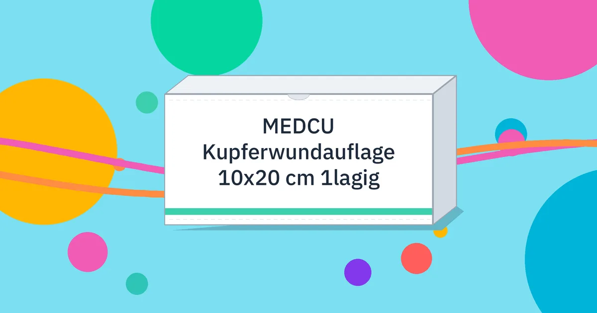 Symbolbild: Packung mit der Aufschrift MEDCU Kupferwundauflage 10x20 cm 1lagig (PZN 20893968) – Verfügbarkeit und Bezug in Apotheken in Frankfurt am Main