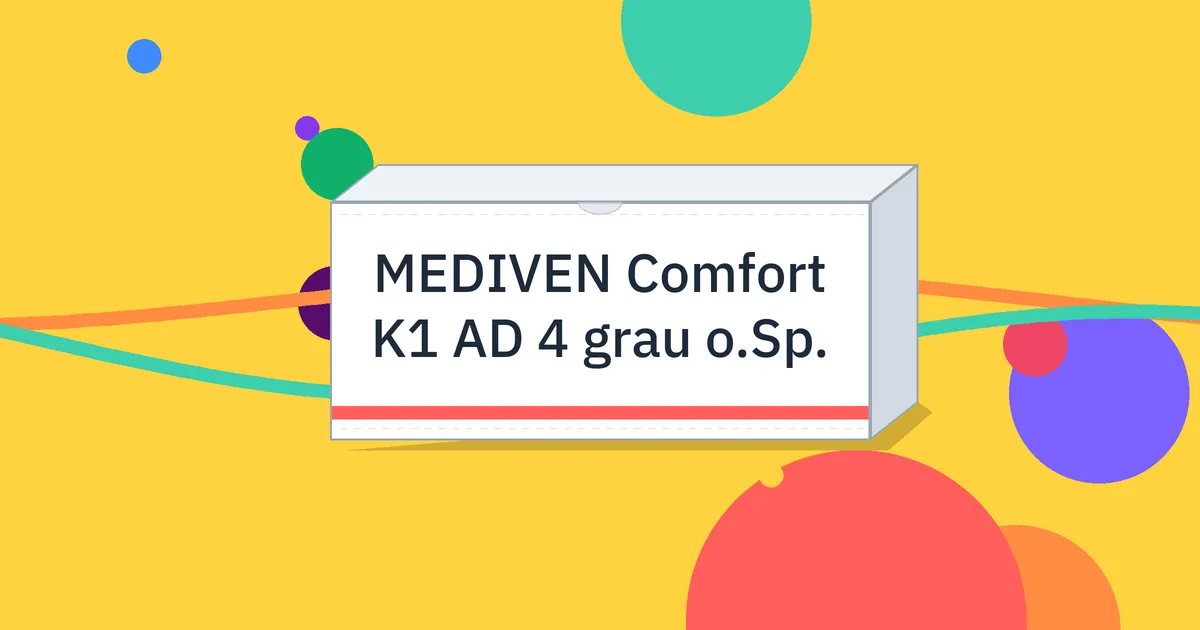 Symbolbild: Packung mit der Aufschrift MEDIVEN Comfort K1 AD 4 grau o.Sp. (PZN 19005589) – Verfügbarkeit und Bezug in Apotheken in Frankfurt am Main