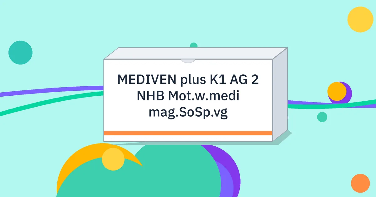 Symbolbild: Packung mit der Aufschrift MEDIVEN plus K1 AG 2 NHB Mot.w.medi mag.SoSp.vg (PZN 15920172) – Verfügbarkeit und Bezug in Apotheken in Frankfurt am Main