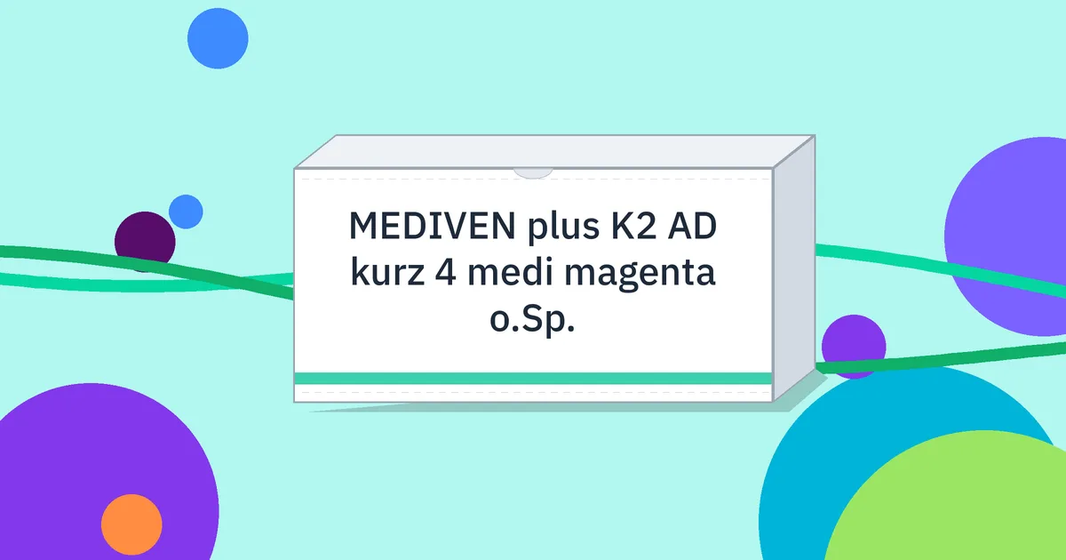 Symbolbild: Packung mit der Aufschrift MEDIVEN plus K2 AD kurz 4 medi magenta o.Sp. (PZN 15097229) – Verfügbarkeit und Bezug in Apotheken in Frankfurt am Main