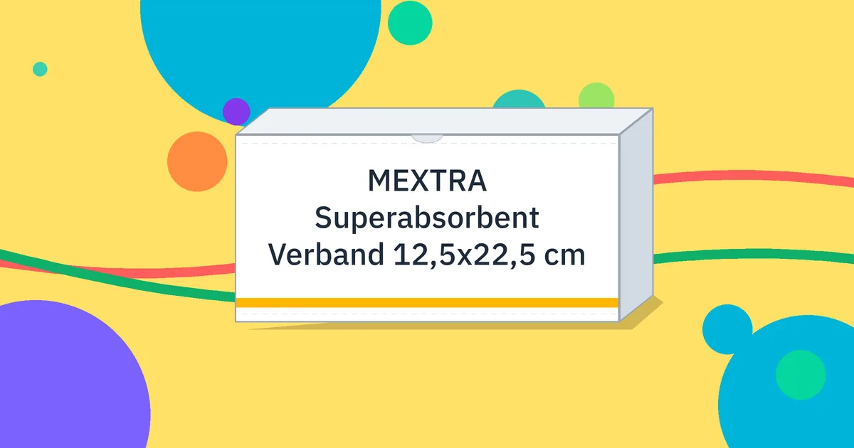 Symbolbild: Packung mit der Aufschrift MEXTRA Superabsorbent Verband 12,5x22,5 cm (PZN 17514654) – Verfügbarkeit und Bezug in Apotheken in Frankfurt am Main