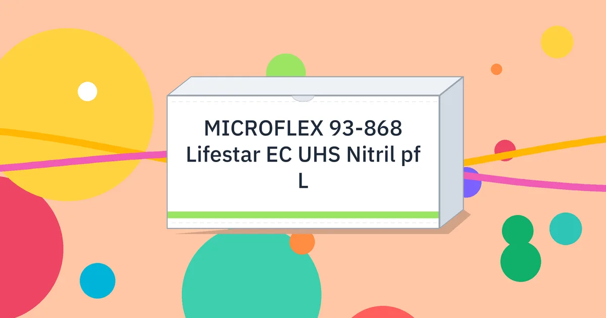 Symbolbild: Packung mit der Aufschrift MICROFLEX 93-868 Lifestar EC UHS Nitril pf L (PZN 18394910) – Verfügbarkeit und Bezug in Apotheken in Frankfurt am Main