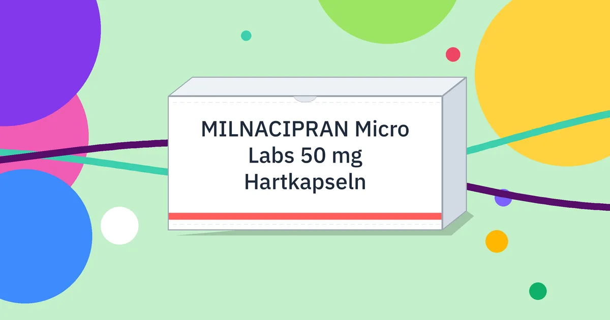 Symbolbild: Packung mit der Aufschrift MILNACIPRAN Micro Labs 50 mg Hartkapseln (PZN 18709259) – Verfügbarkeit und Bezug in Apotheken in Frankfurt am Main