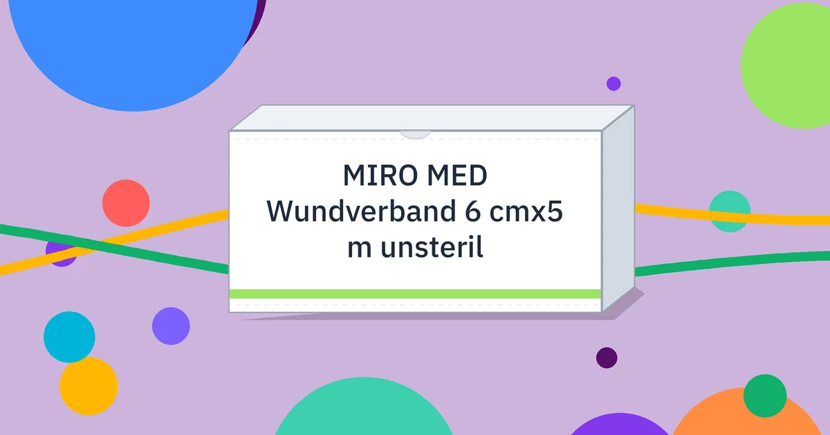 Symbolbild: Packung mit der Aufschrift MIRO MED Wundverband 6 cmx5 m unsteril (PZN 06853608) – Verfügbarkeit und Bezug in Apotheken in Frankfurt am Main