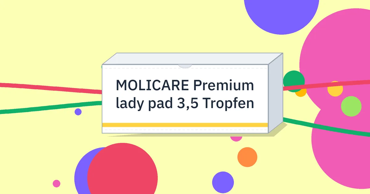 Symbolbild: Packung mit der Aufschrift MOLICARE Premium lady pad 3,5 Tropfen (PZN 15424786) – Verfügbarkeit und Bezug in Apotheken in Frankfurt am Main