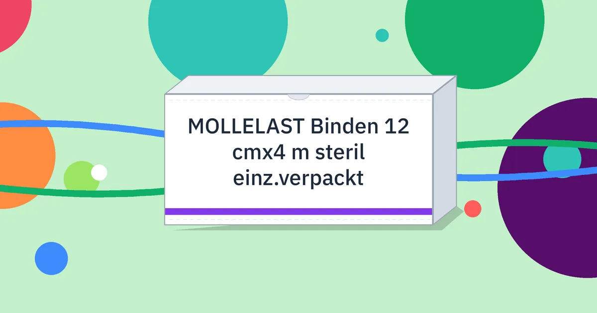 Symbolbild: Packung mit der Aufschrift MOLLELAST Binden 12 cmx4 m steril einz.verpackt (PZN 15430522) – Verfügbarkeit und Bezug in Apotheken in Frankfurt am Main