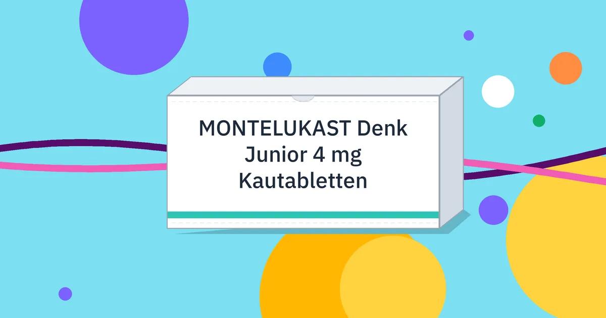 Symbolbild: Packung mit der Aufschrift MONTELUKAST Denk Junior 4 mg Kautabletten (PZN 11225618) – Verfügbarkeit und Bezug in Apotheken in Frankfurt am Main